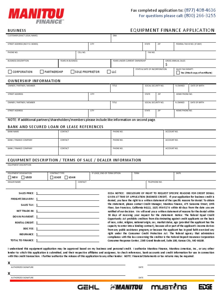 Gehl Finance Application | PDF | Finance & Money Management | Credit