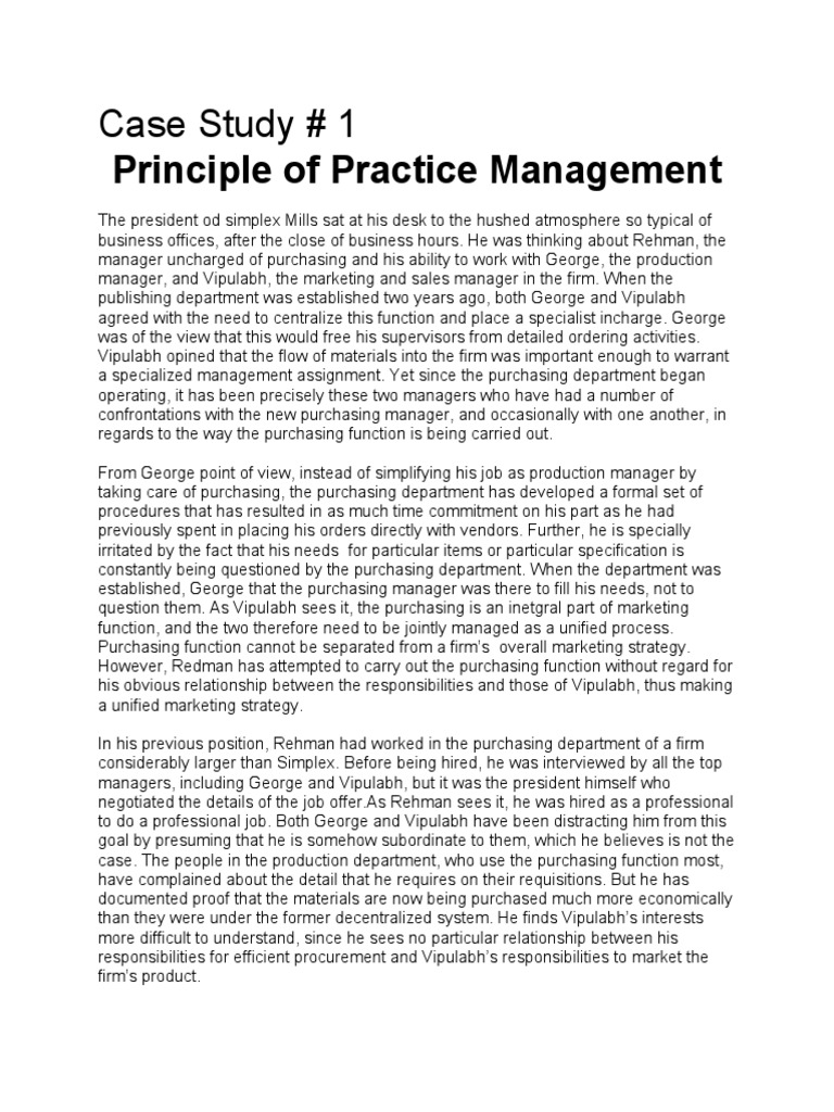 Principle of Practice Management: Case Study # 1 | PDF | Marketing ...