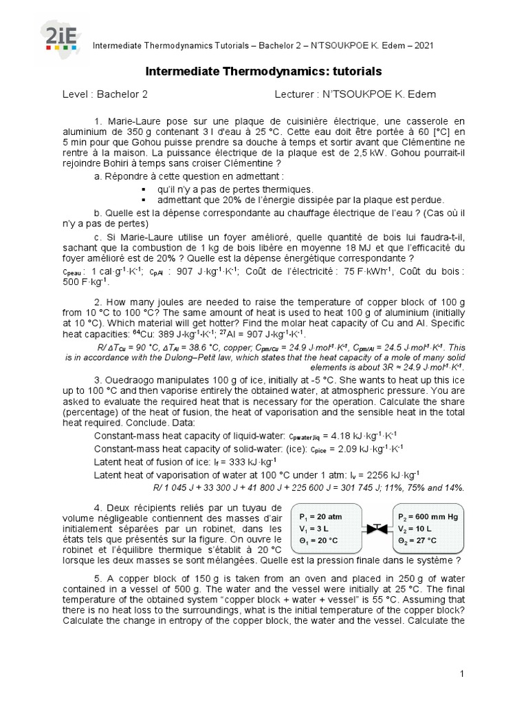 Tutorials Thermodynamics NTSOUKPOE | PDF | Physique | Mécanique des ...