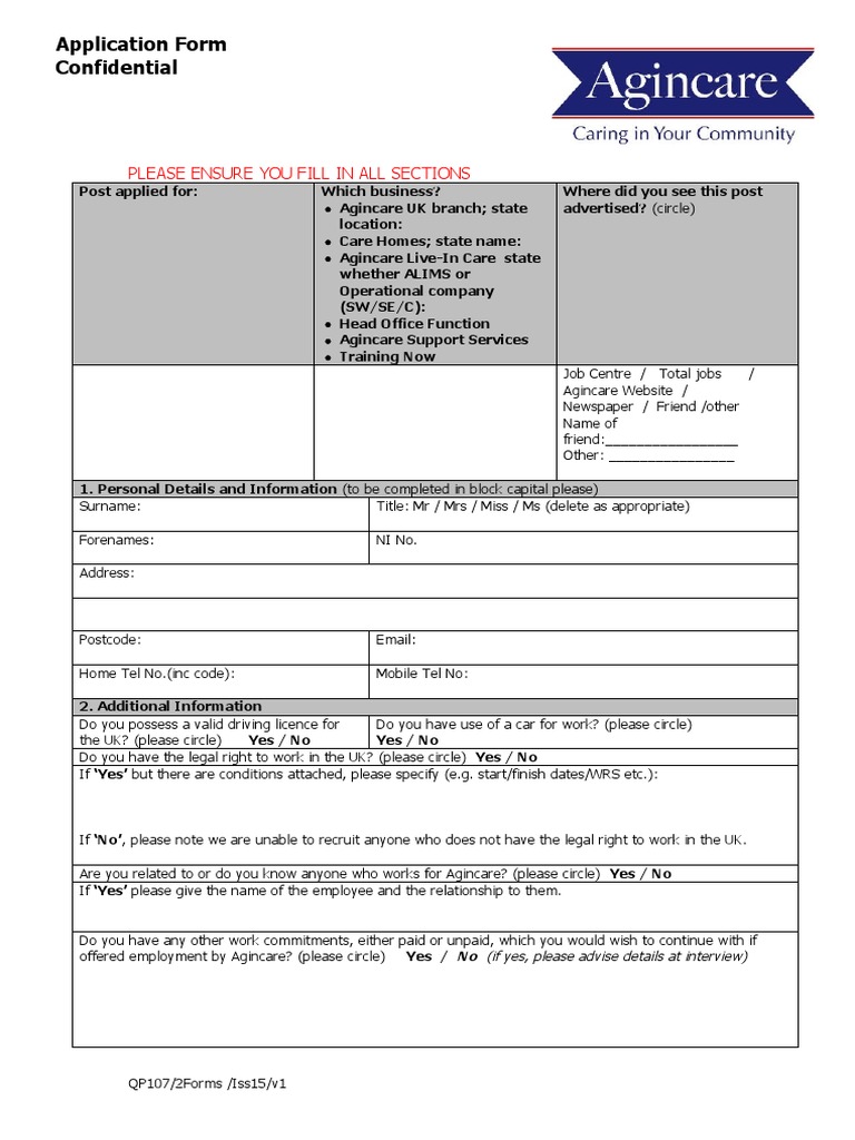 Application Form Confidential: Please Ensure You Fill in All Sections ...