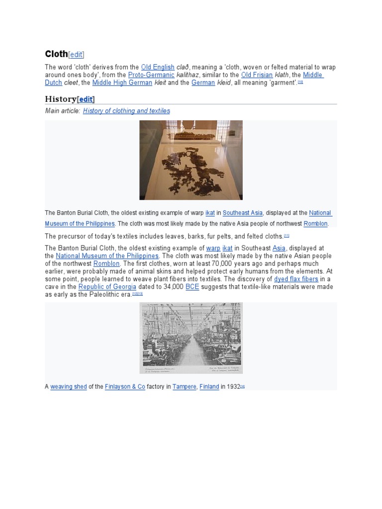 Cloth: History | PDF