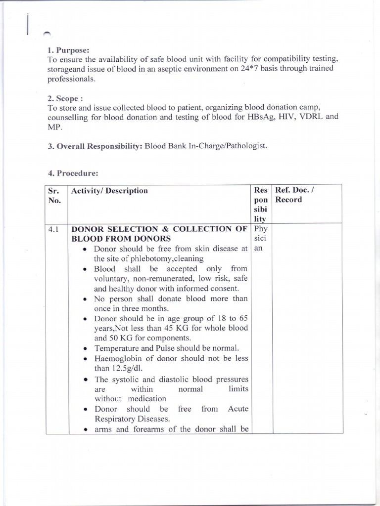Blood Bank SOP | PDF