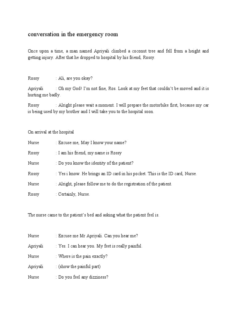 Conversation in The Emergency Room | PDF | Medicine | Clinical Medicine