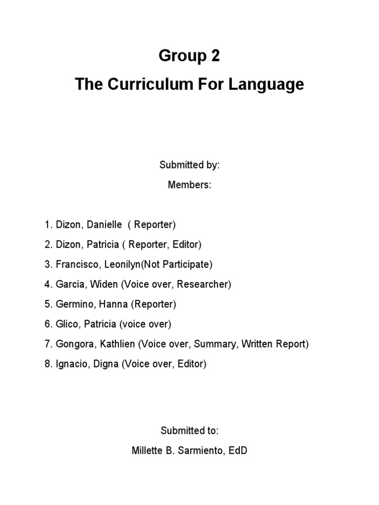 Group 2 The Curriculum For Language | PDF | Curriculum | Learning