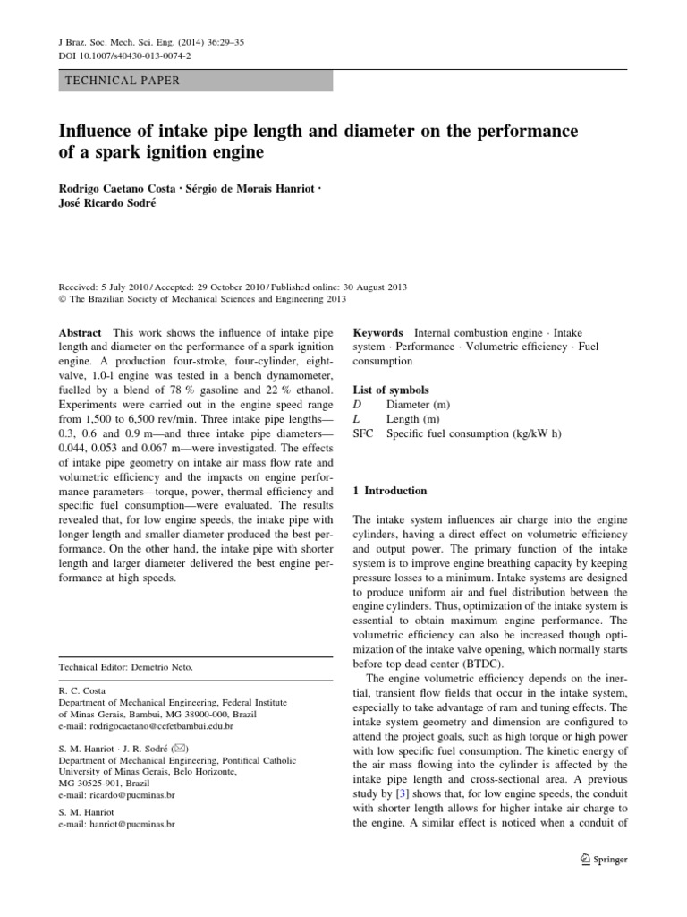 Influence of Intake Pipe Length and Diameter On The Performance of A ...