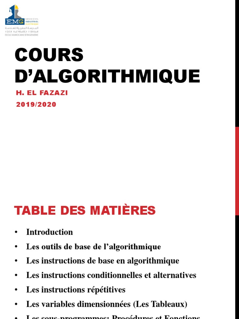 Cours d'Algorithmique 2019/2020 | PDF | Programmation | Programme informatique