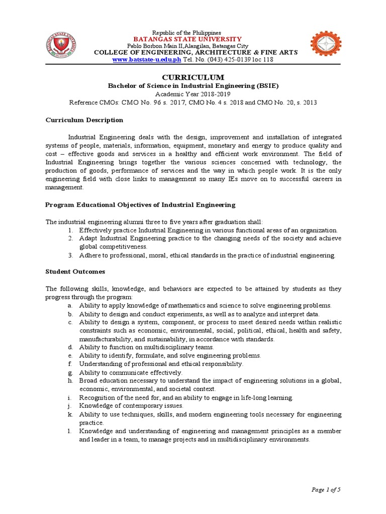 Bachelor-of-Science-in-Industrial-Engineering-BSIE UB Batangas | PDF ...
