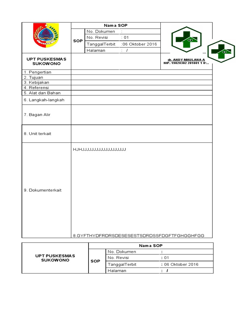 Sop Baru PKM Sukowono | PDF