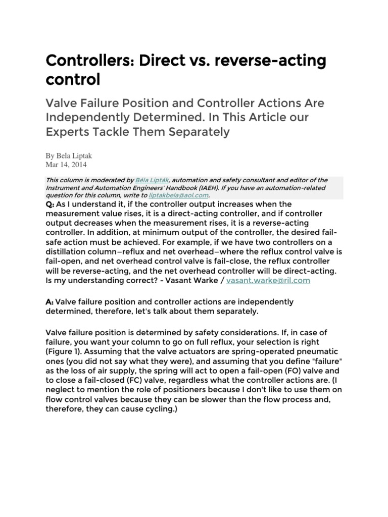 Direct vs. Reverse Action | PDF | Valve | Electrical Engineering