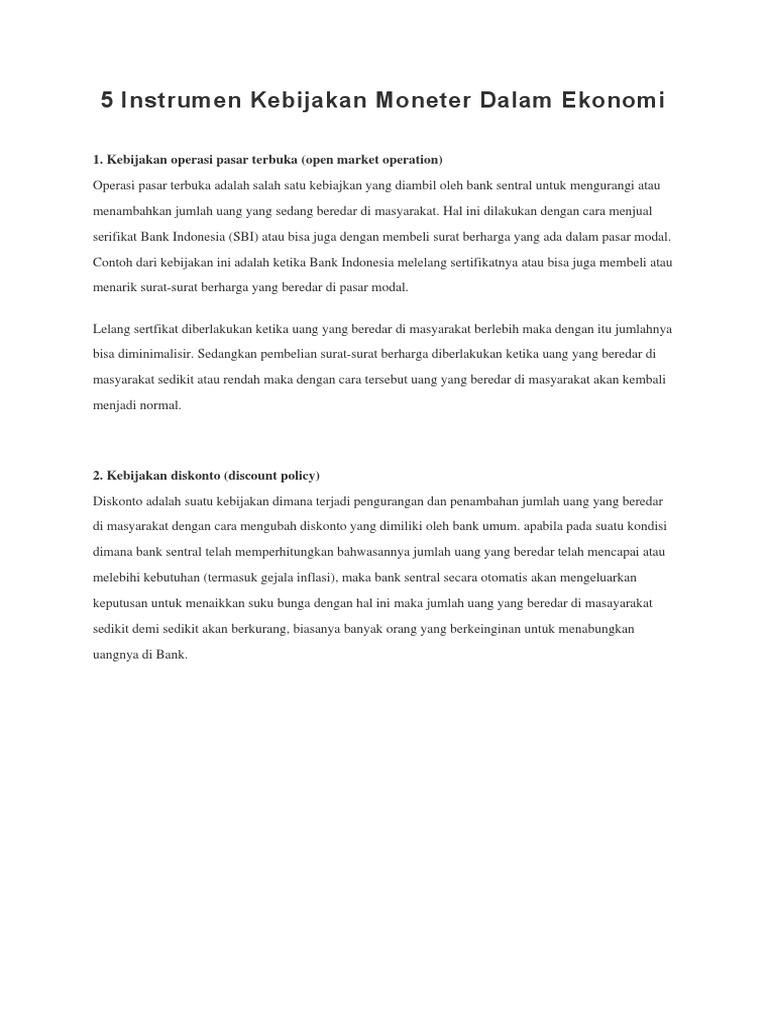 5 Instrumen Kebijakan Moneter Dalam Ekonomi | PDF | Bisnis ...