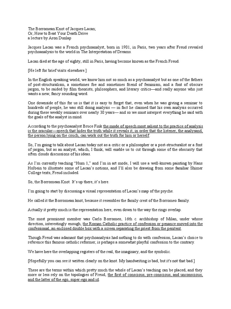 The Borromean Knot of Jacques Lacan | PDF | Jacques Lacan | Psychoanalysis