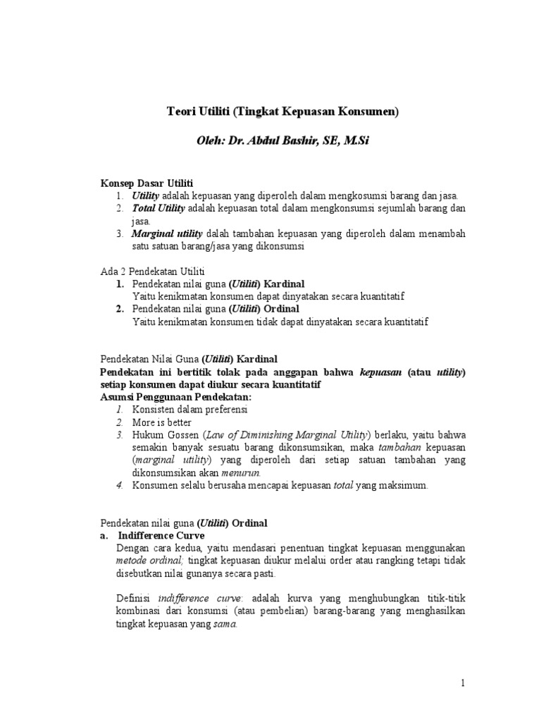 Teori Utilitas: Kardinal & Ordinal | PDF