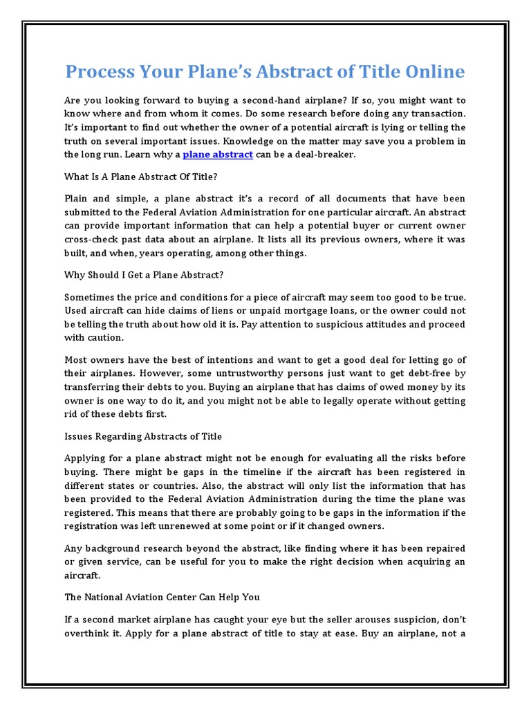 Process Your Plane's Abstract of Title Online | PDF | Mortgage Law ...