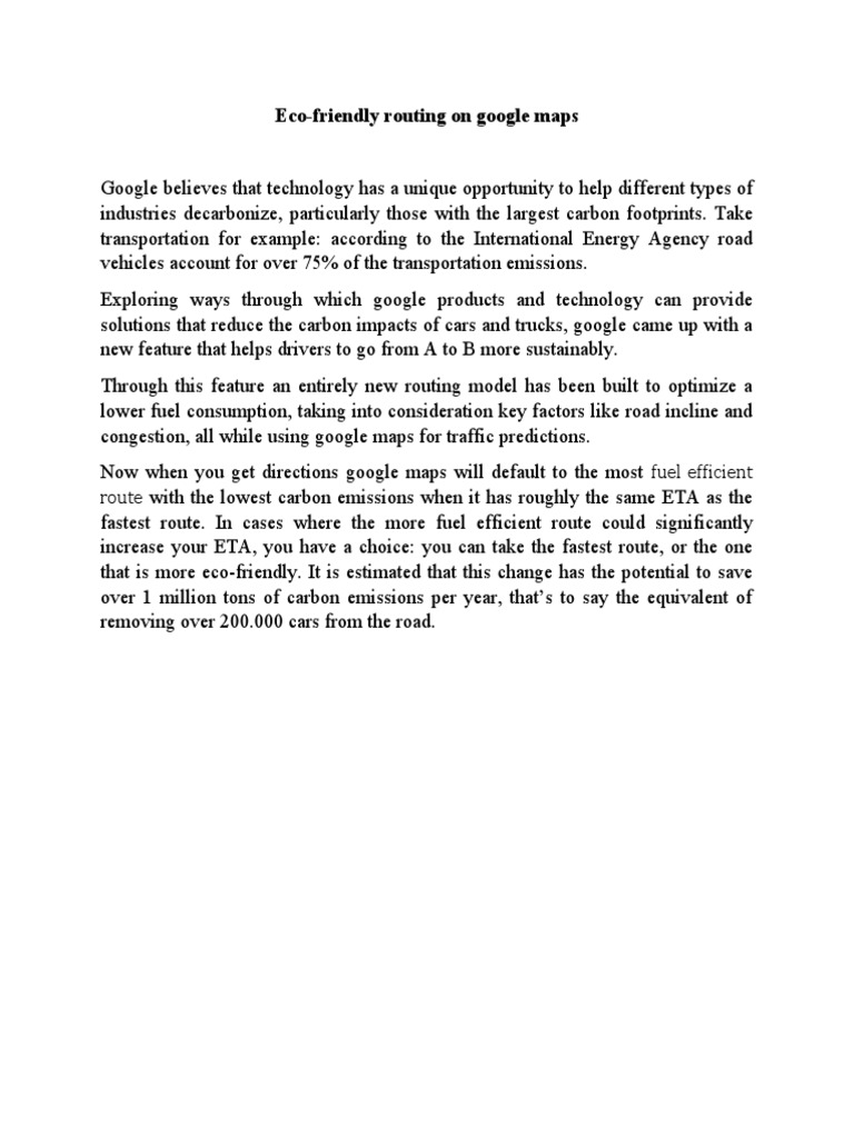 Eco-Friendly Routing On Google Maps | PDF