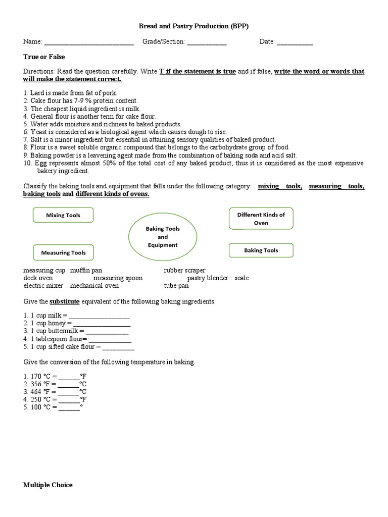 Summative Test in BPP | PDF | Baking | Dough
