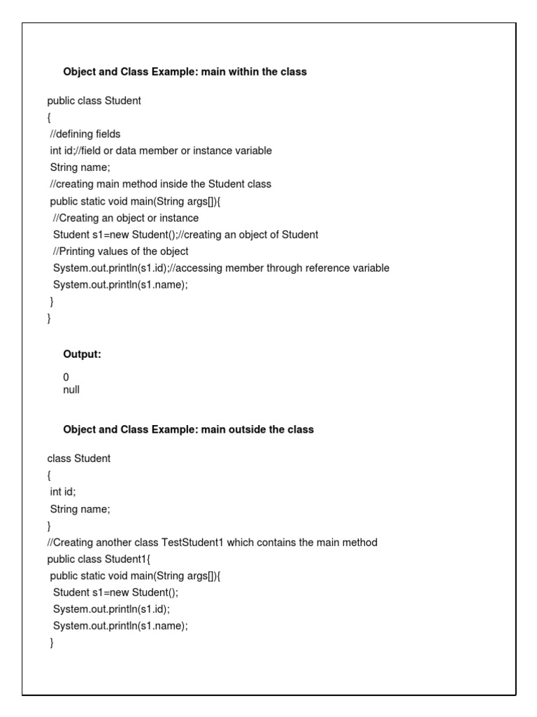 Object and Class Example: Main Within The Class | Download Free PDF | Class (Computer ...