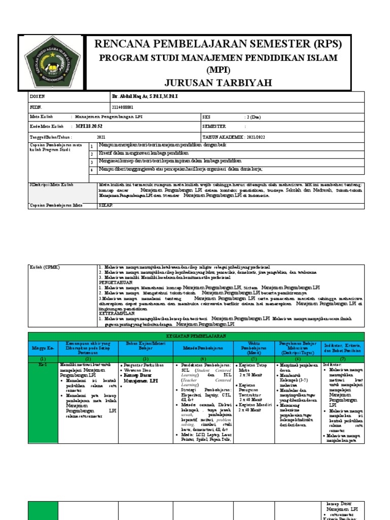 RPS TERBARU Pengembangan LPI | PDF