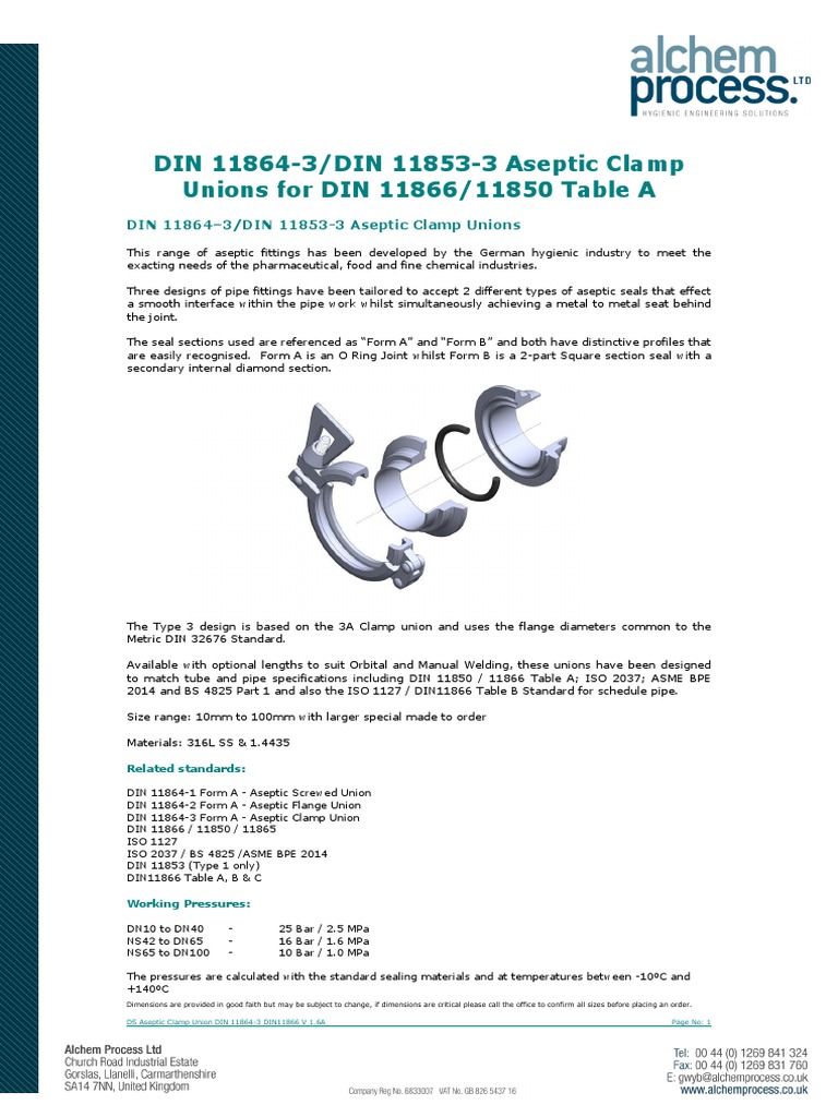 DIN 11864-3/DIN 11853-3 Aseptic Clamp Unions For DIN 11866/11850 Table A | Download Free PDF ...