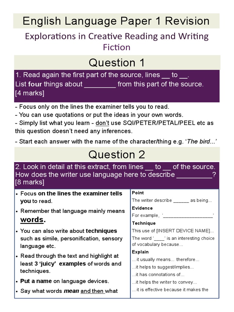 Language Paper 1 Revision Booklet | PDF | Writers | Word