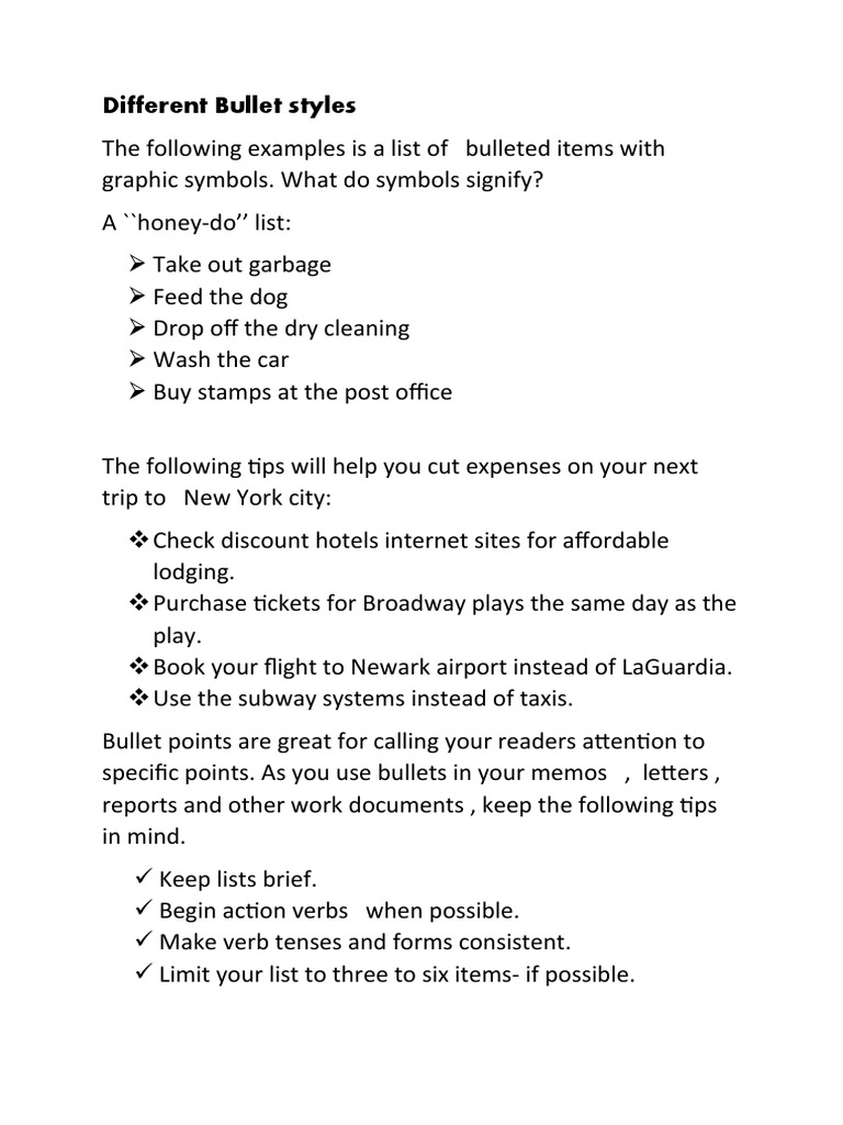 Different Bullet Styles | PDF