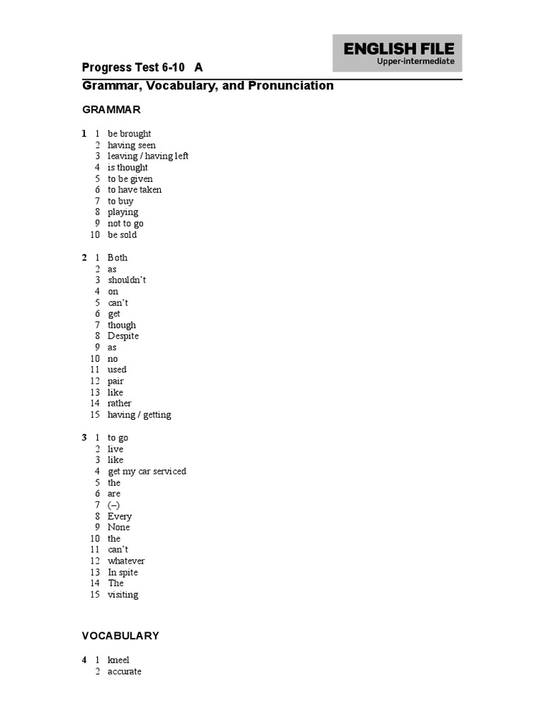 Progress Test 6-10 A Grammar, Vocabulary, and Pronunciation | PDF ...