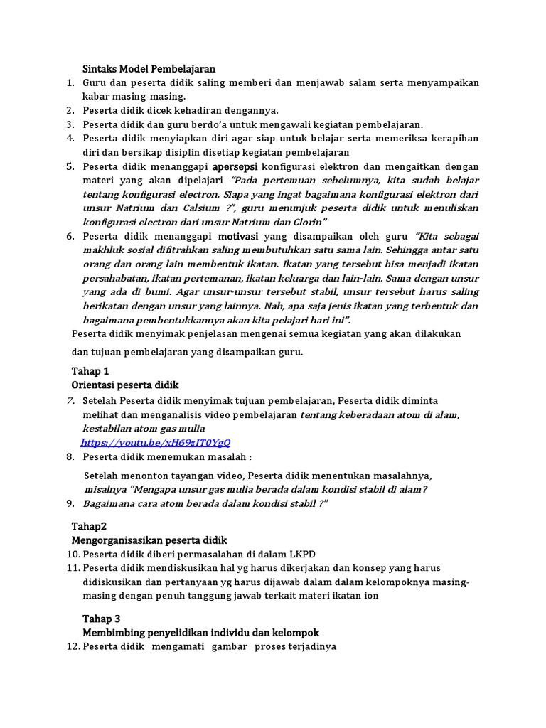 Sintaks Model Pembelajaran | PDF