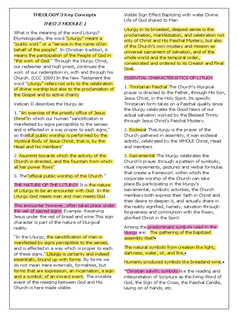 THEOLOGY 3 Key Concepts Theo 3 Module 1 | PDF | Baptism | Sacraments