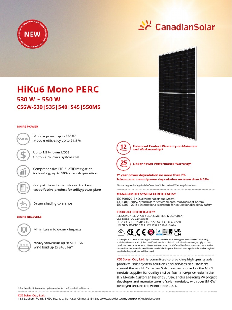 540W Canadian - Solar-Datasheet-HiKu6 540W | PDF | Solar Panel ...