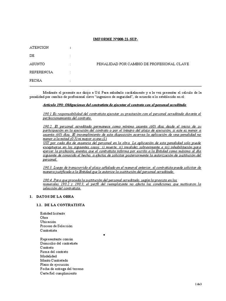 Modelo de Informe Penalidad Cambio de Profesional | PDF