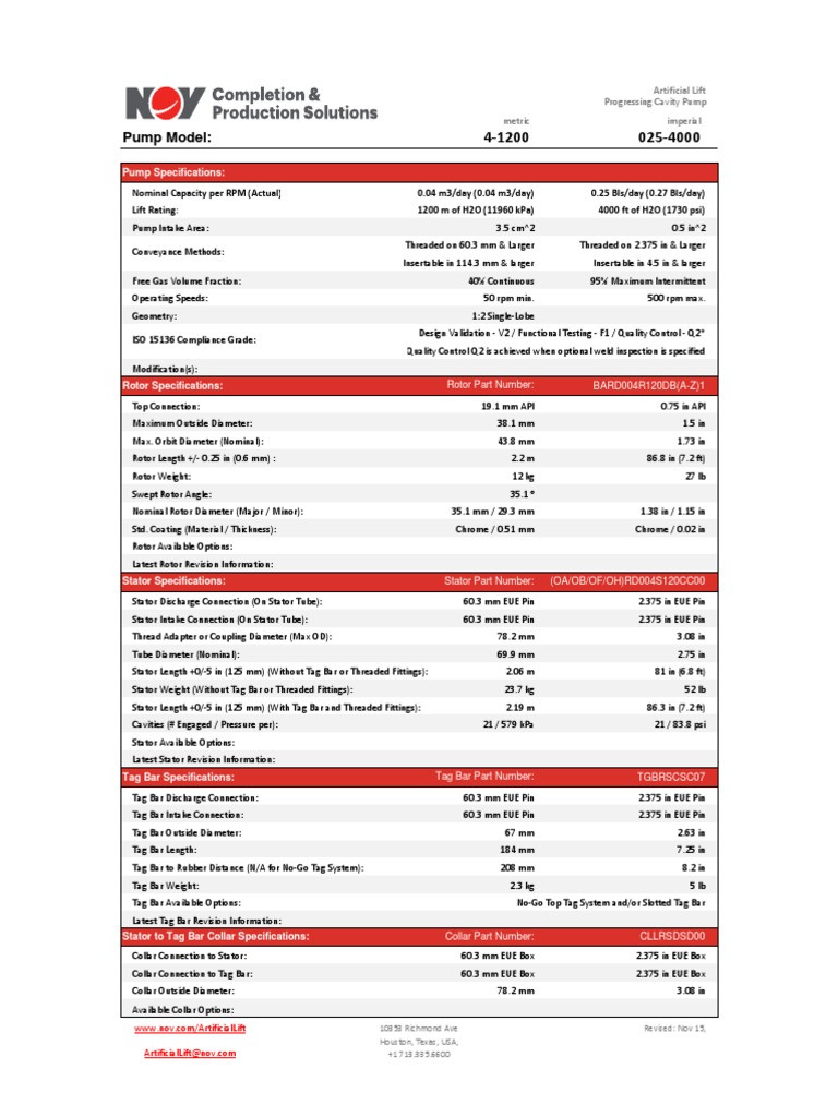 4-1200 NOV ALS PCP Line Card | PDF | Pump | Mechanical Engineering