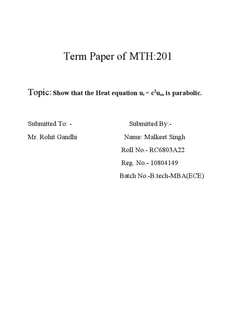 Term Paper of MTH:201: Topic | PDF | Heat | Physical Quantities
