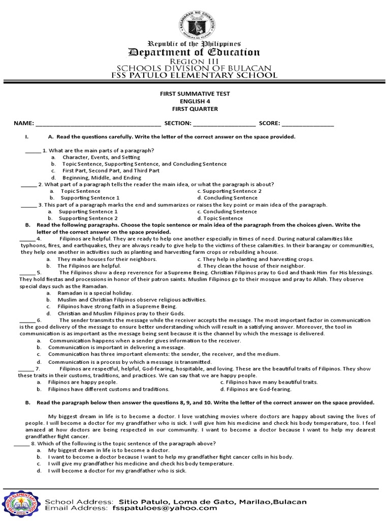 English Summative Test 1 | PDF | Communication | Adverb