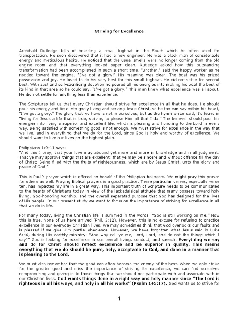 Striving for Excellence in Christian Living | PDF | Love | Truth
