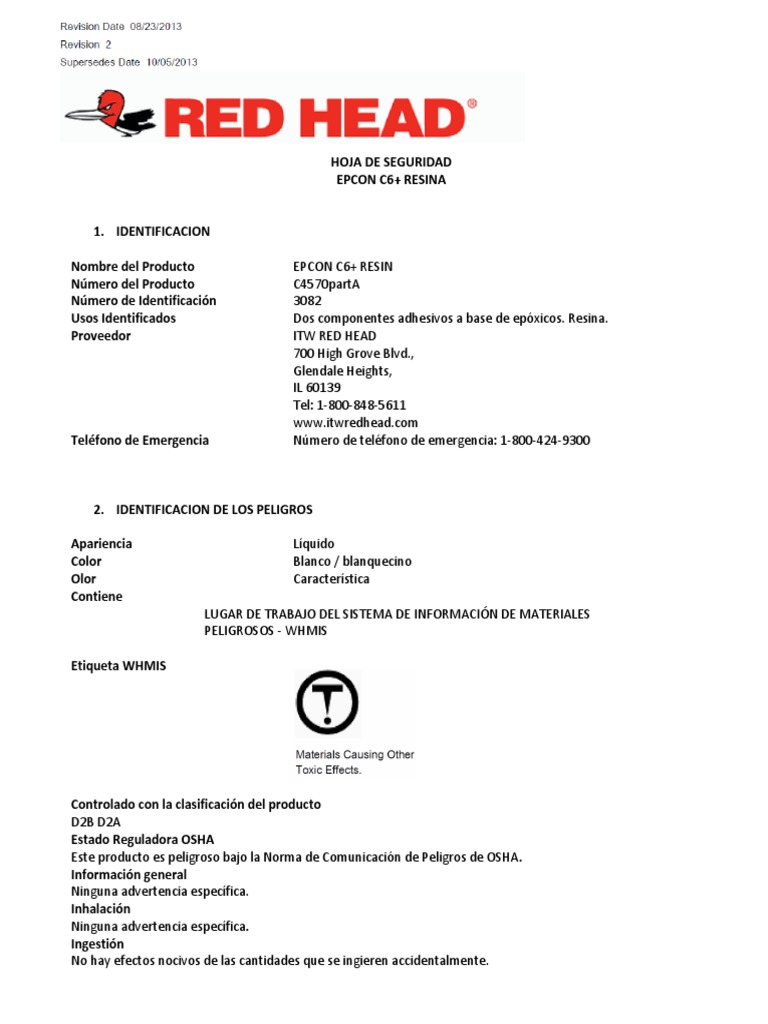 Hoja MSDS Resina Epoxica Red Heat | PDF | Dióxido de carbono | Agua