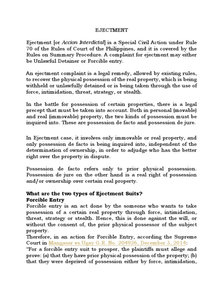 EJECTMENT | PDF | Lease | Eviction