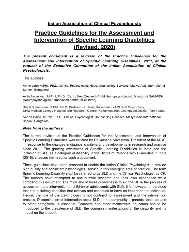 Guidelines for Specific Learning Disabilities | PDF | Learning ...