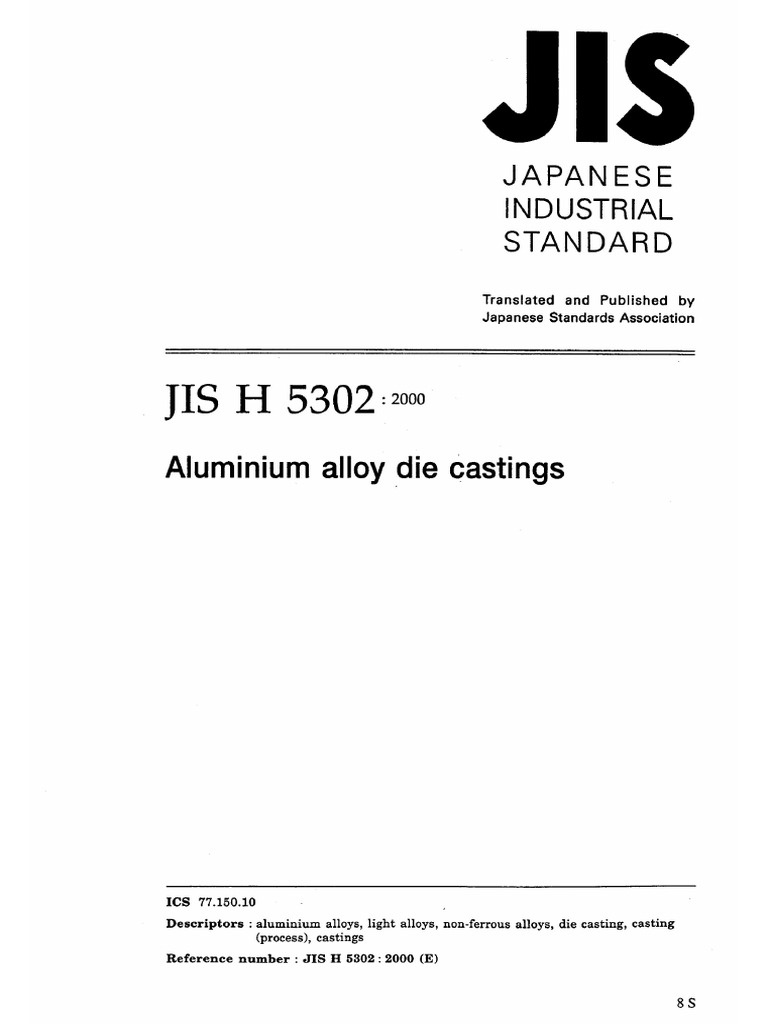 JIS H5302-2000 Aluminum Alloy Dies Casting | PDF