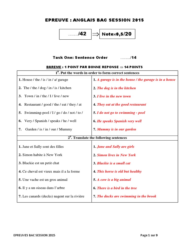 Sujets Bac 2015 Corrige | PDF