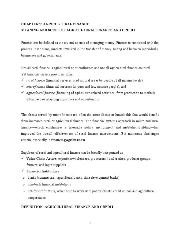 Chapter 5: Agricultural Finance Meaning and Scope of Agricultural ...