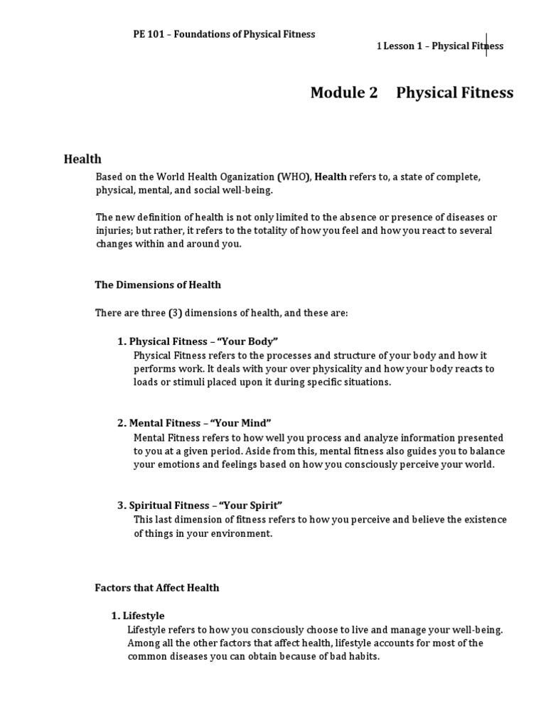Physical Fitness Handout | PDF | Physical Fitness | Mind