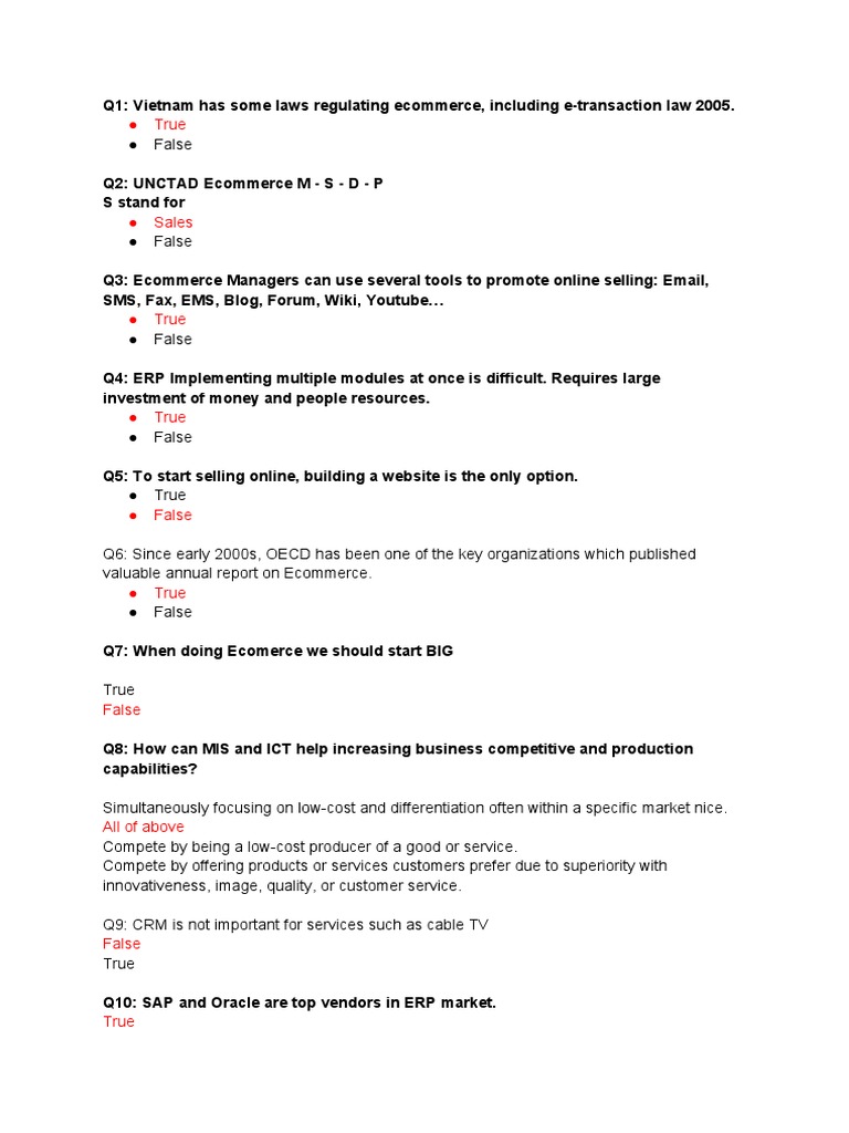 Quiz Ecommerce | PDF | E Commerce | Business Economics