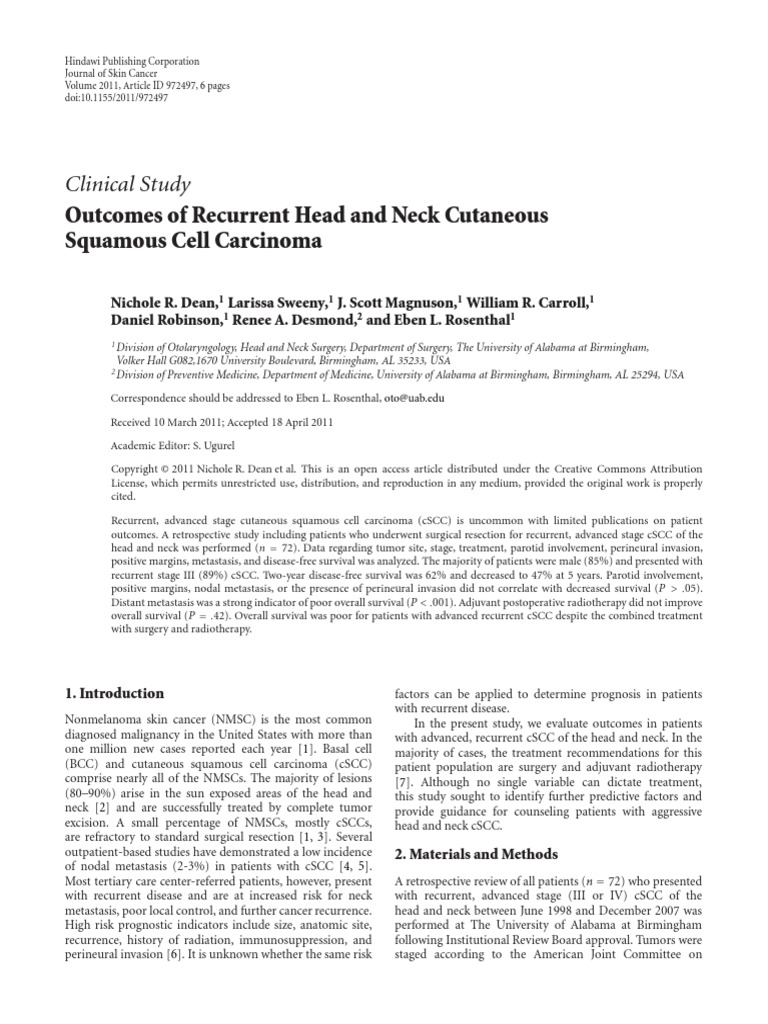 Outcomes of Recurrent cSCCA | PDF | Head And Neck Cancer | Metastasis