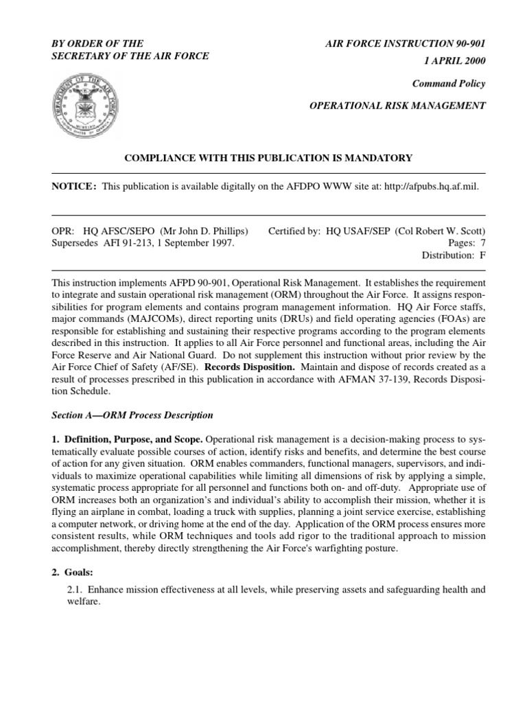 AFI 90-901 Operational Risk Management | United States Air Force | Risk ...