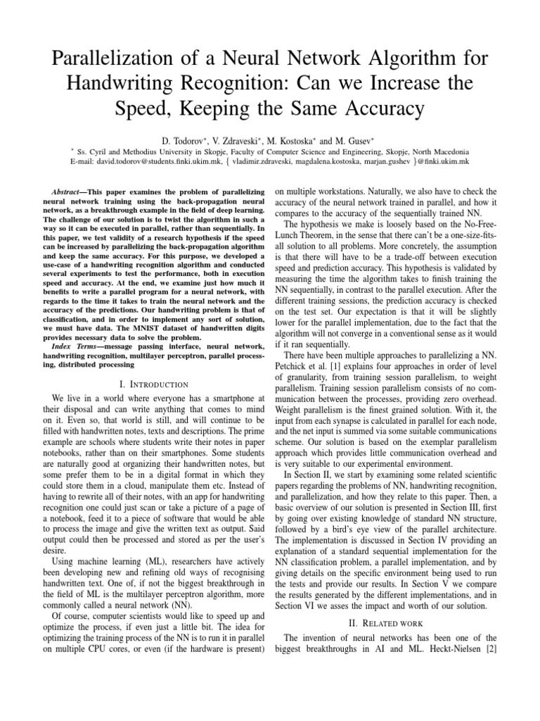 Parallelization Of A Neural Network Algorithm For Use In Handwriting Recognition Pdf