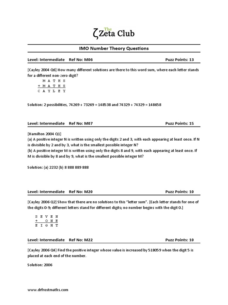 Intermediate IMO Number Theory Problems | PDF | Numbers | Integer