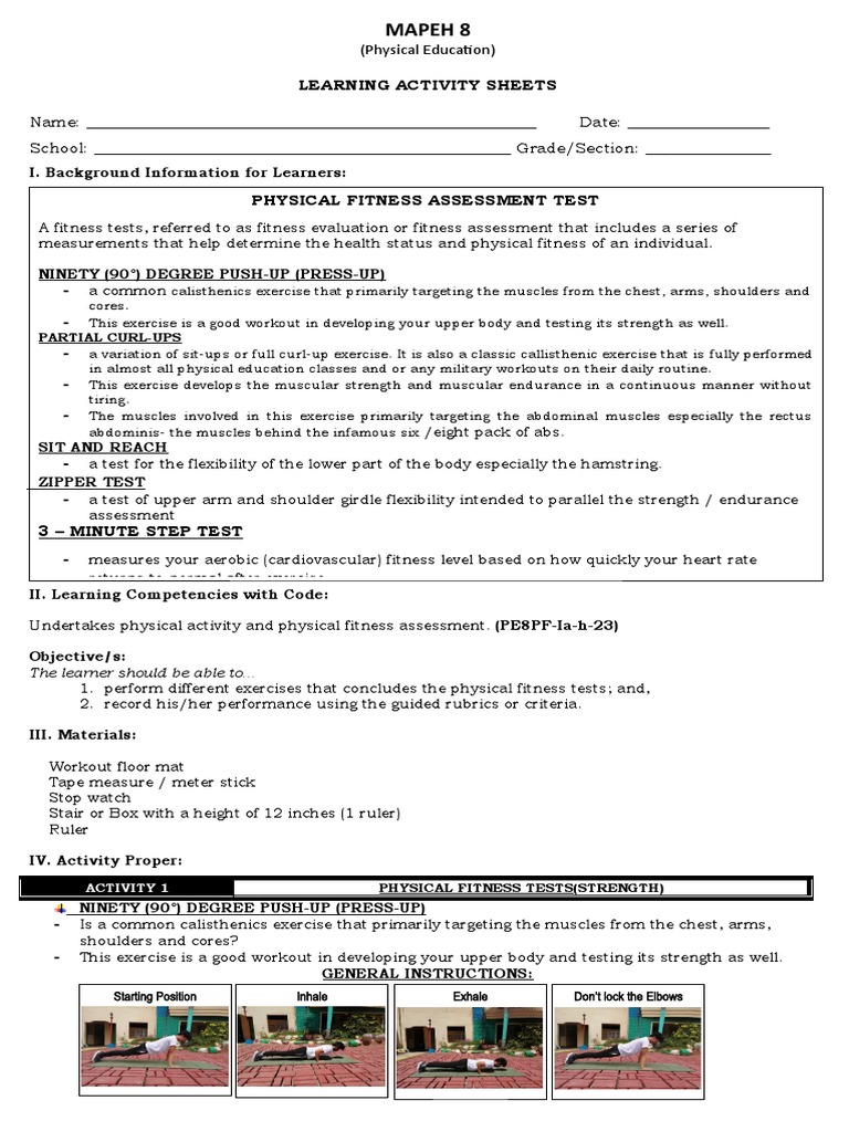 Mapeh 8: Learning Activity Sheets | PDF | Recreation | Physical Exercise