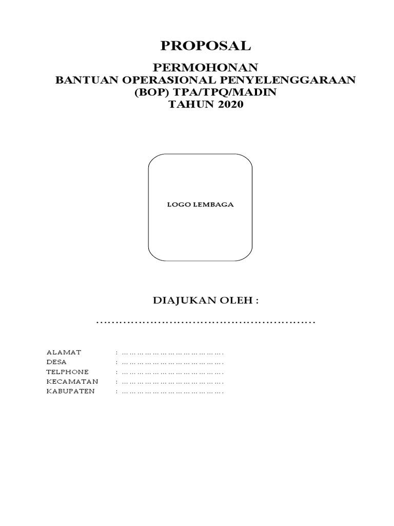 Contoh Proposal Bop TPQ Madin 2020 | PDF