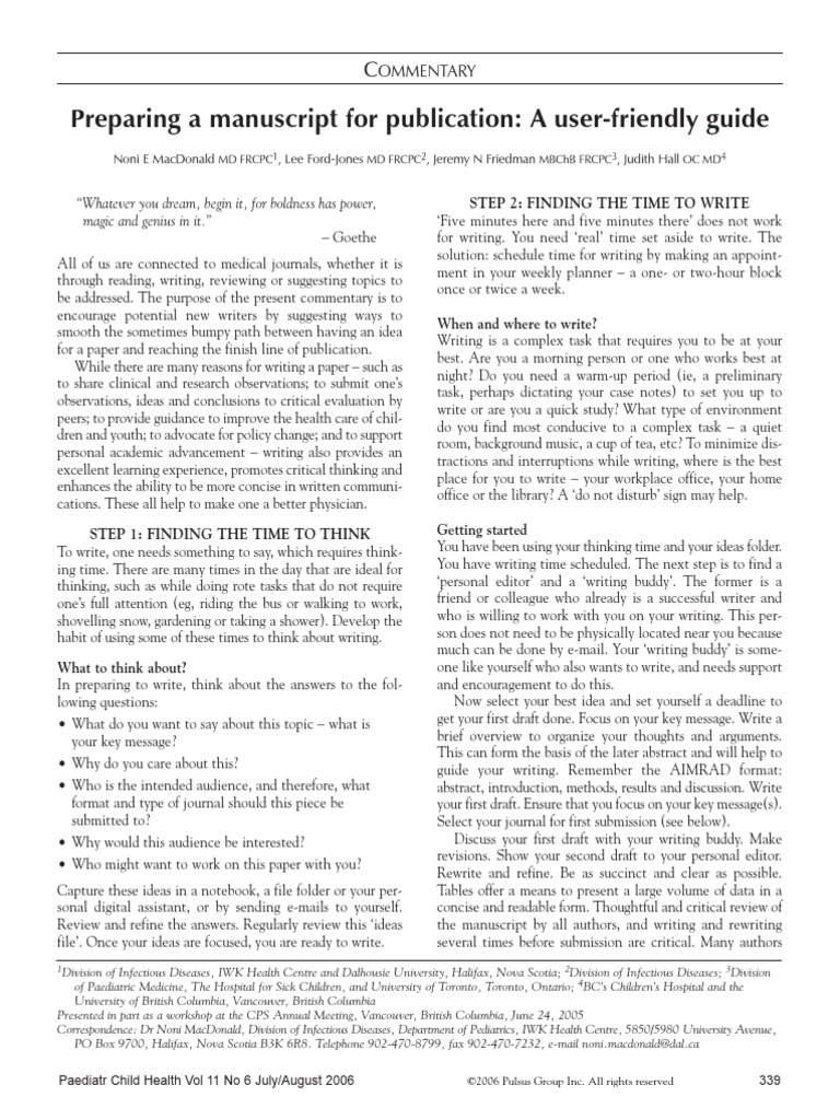 Preparing A Manuscript For Publication - A User-Friendly Guide | PDF ...