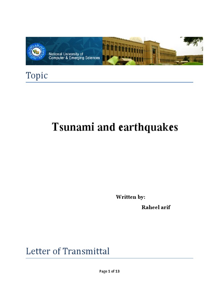 Tsunami and Earthquakes: Topic | PDF | Earthquakes | Geological Hazards