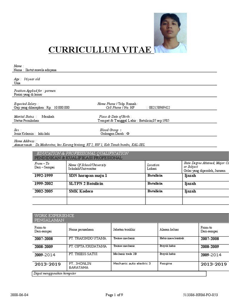 Curricullum Vitae: Education & Professional Qualification | PDF